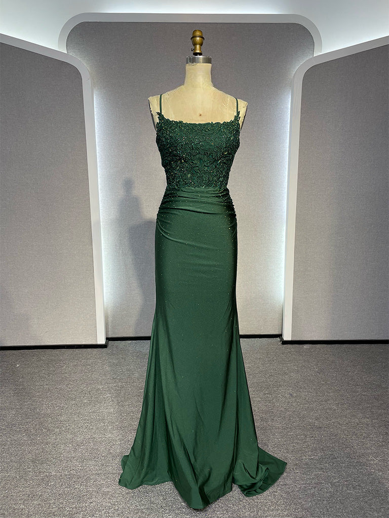 Simple Backless Mermaid Lace Green Long Prom Dress, Green Formal Elega ...