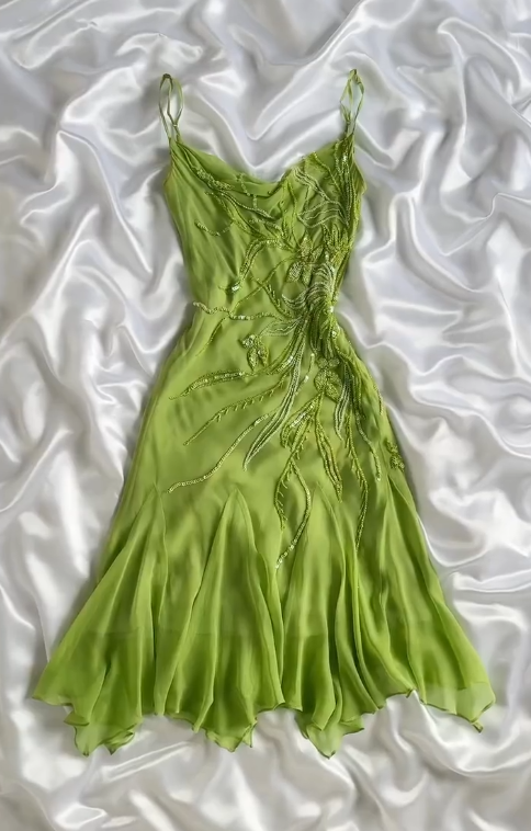 Fairytale Bud Green Sheath Short Prom Dresses Chiffon Beaded Backless ...