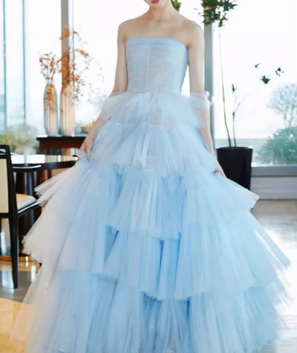 Blue tulle long prom dress blue tulle long evening dress ED0825 ...