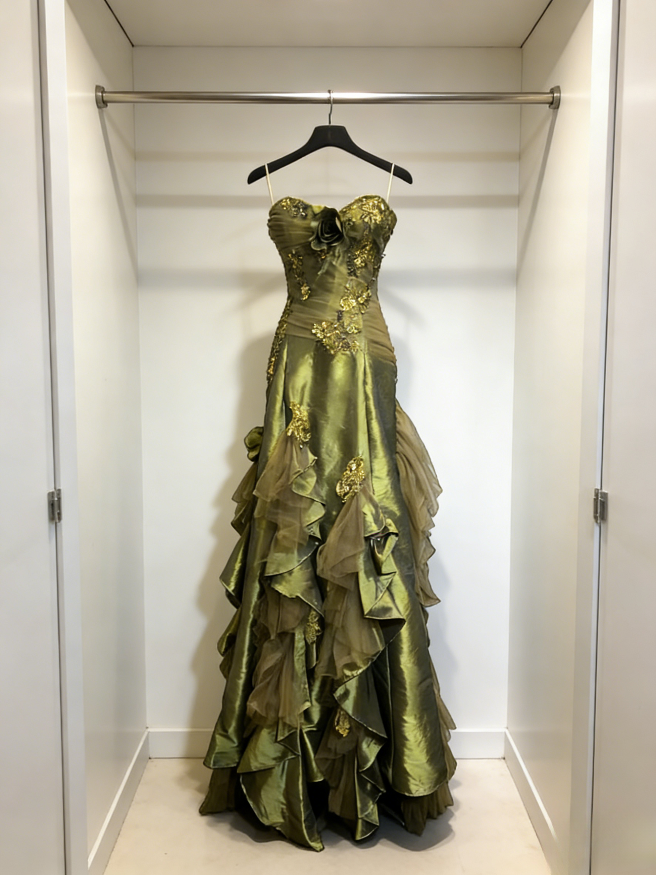 Glam Green Long Prom Dresses Appliques Sheath Evening Dresses Satin St ...
